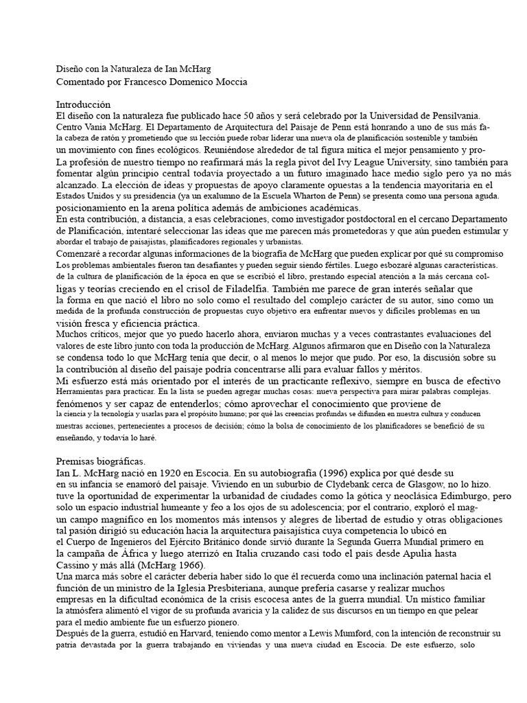 Diseñar Con La Naturaleza de Ian McHarg Comentario | PDF | Urbanismo | Conocimiento