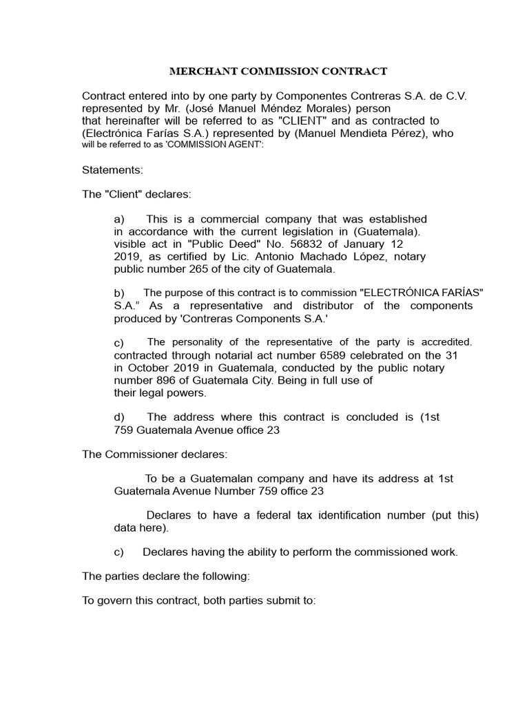 Commercial Commission Contract | PDF | Civil Law (Legal System ...