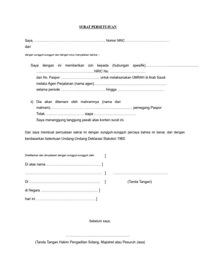 Surat Persetujuan Umrah dan Tanggung Jawab | PDF