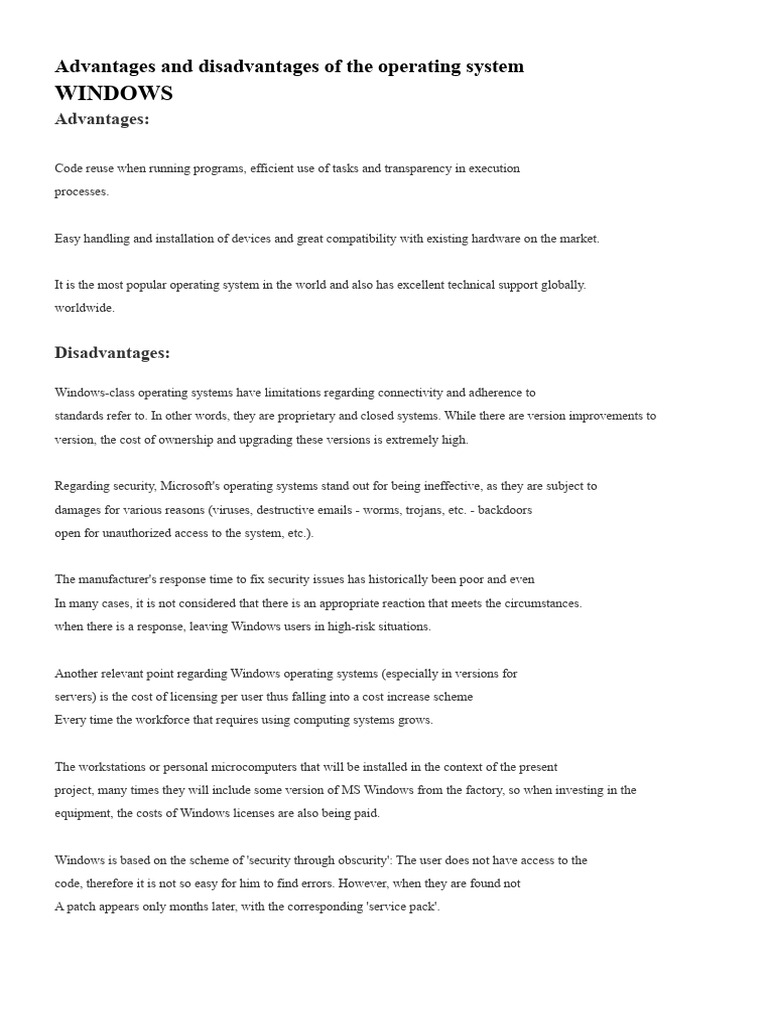 Advantages and Disadvantages of The Windows Operating System | PDF ...