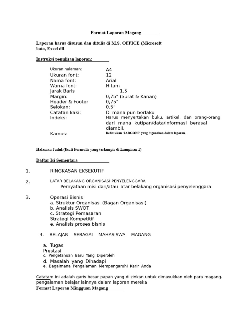 Panduan Format Laporan Magang | PDF