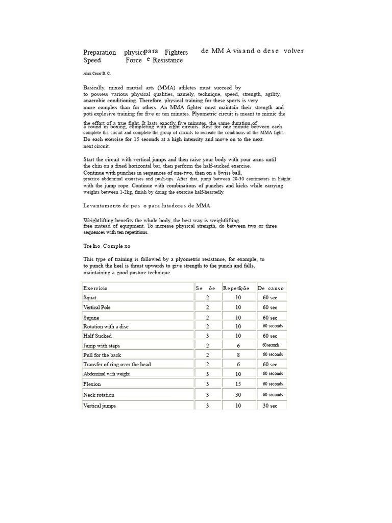 Physical Preparation For MMA Fighters Aiming To Develop Speed Power and Endurance PDF | PDF ...