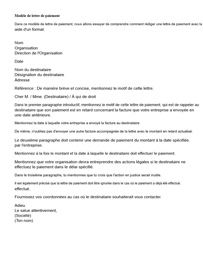 Modele De Lettre Pour Non Paiement De Fermage