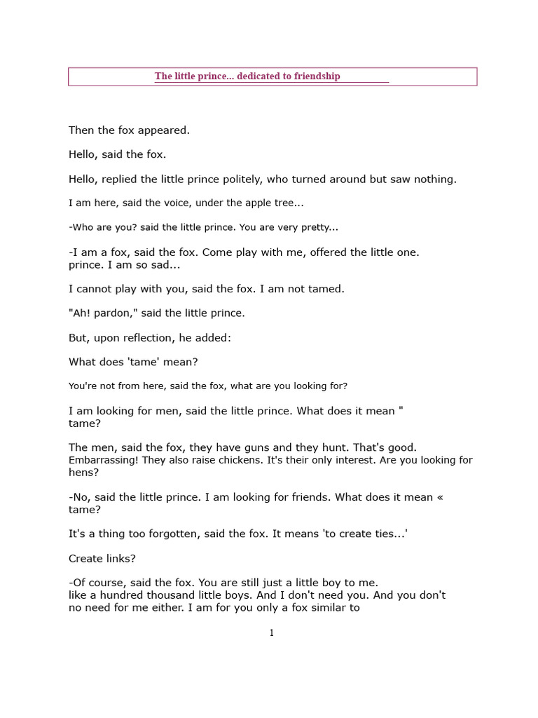 The Little Prince: Taming Friendship | PDF | The Little Prince