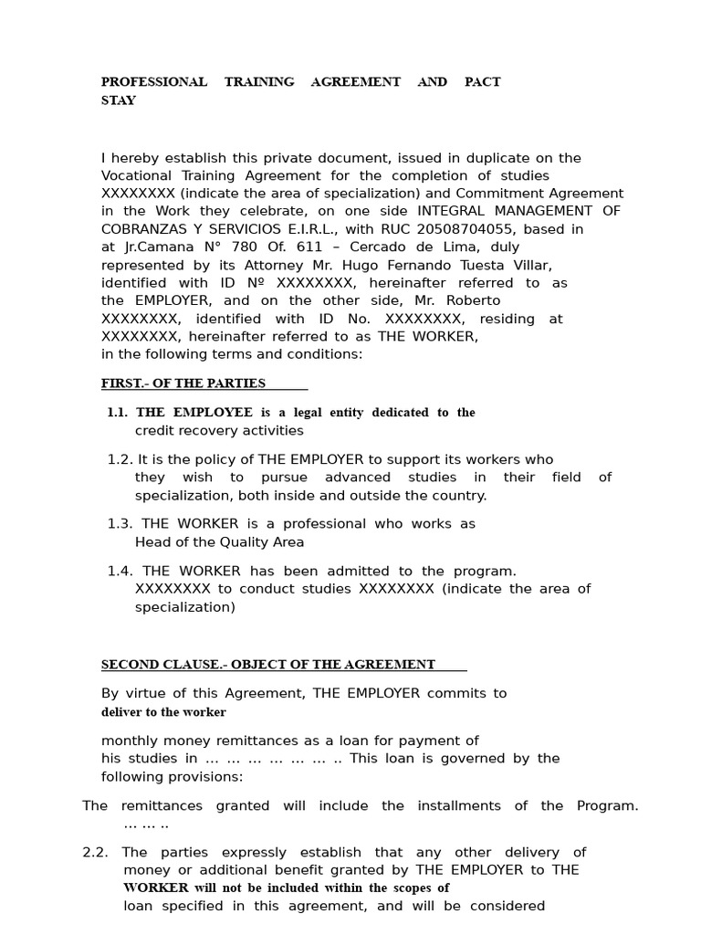 Vocational Training Agreement Template | PDF | Interest | Employment