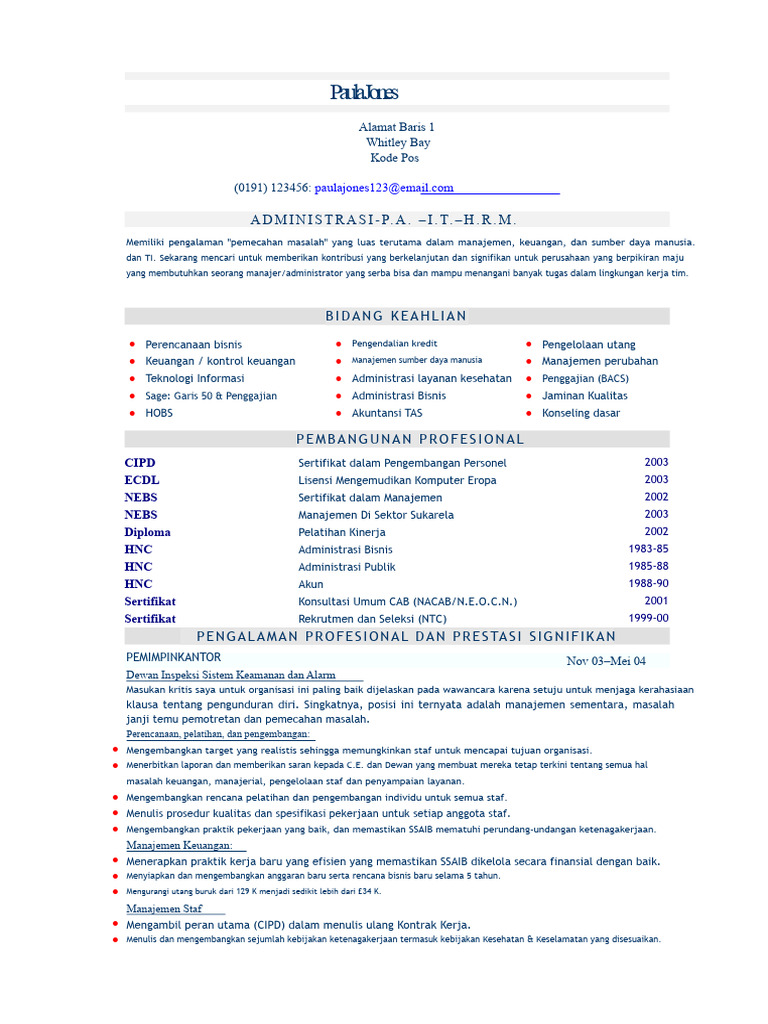 Administrasi CV Dan Resume Universal) Contoh | PDF