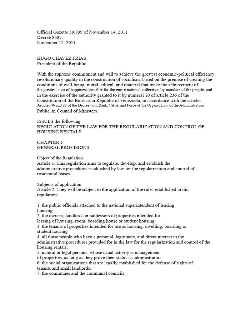 Regulation of The Law For The Regularization and Control of Residential ...