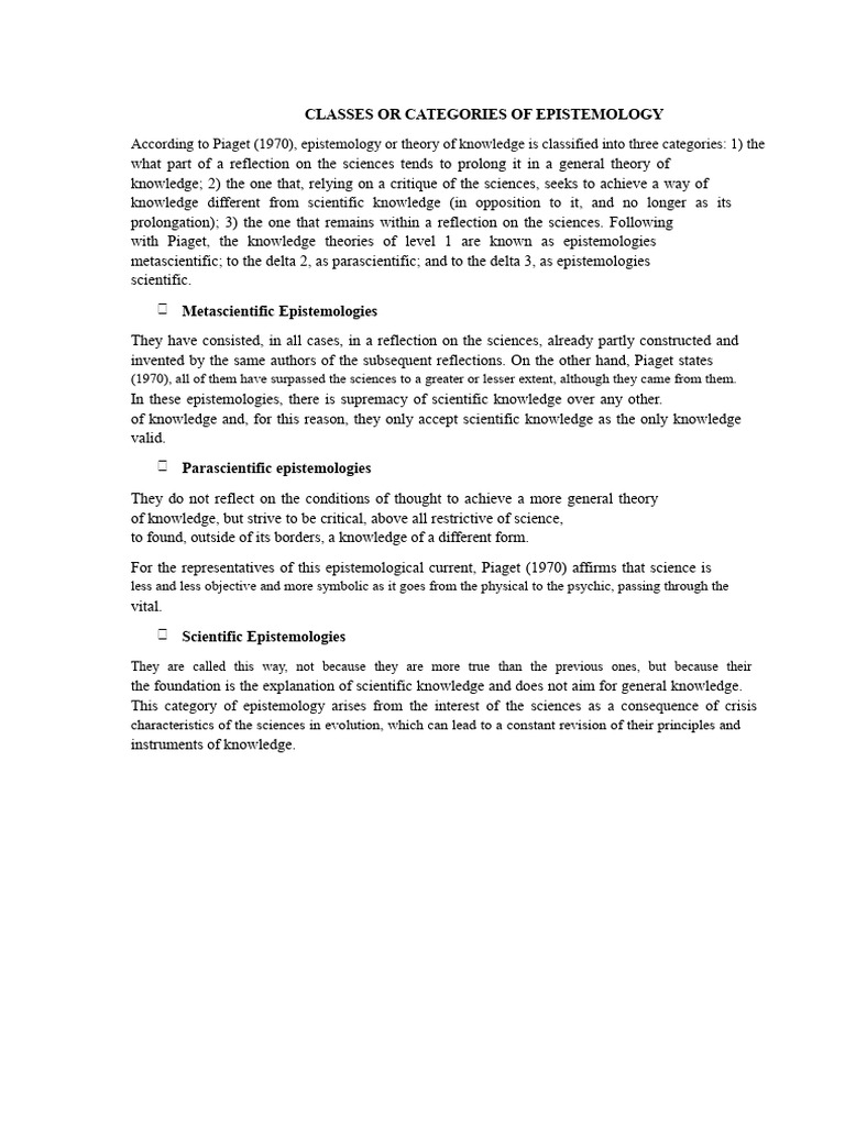 Classes or Categories of Epistemology | PDF