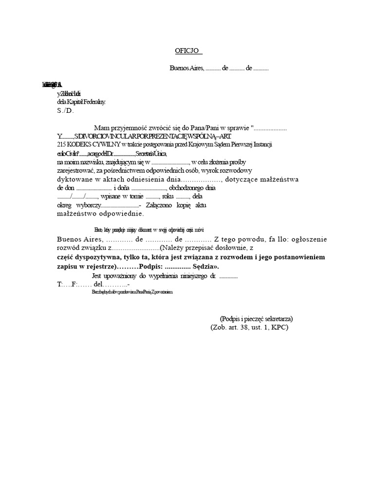 Pismo Do Zarejestrowania Wyroku Rozwodowego 445 | PDF