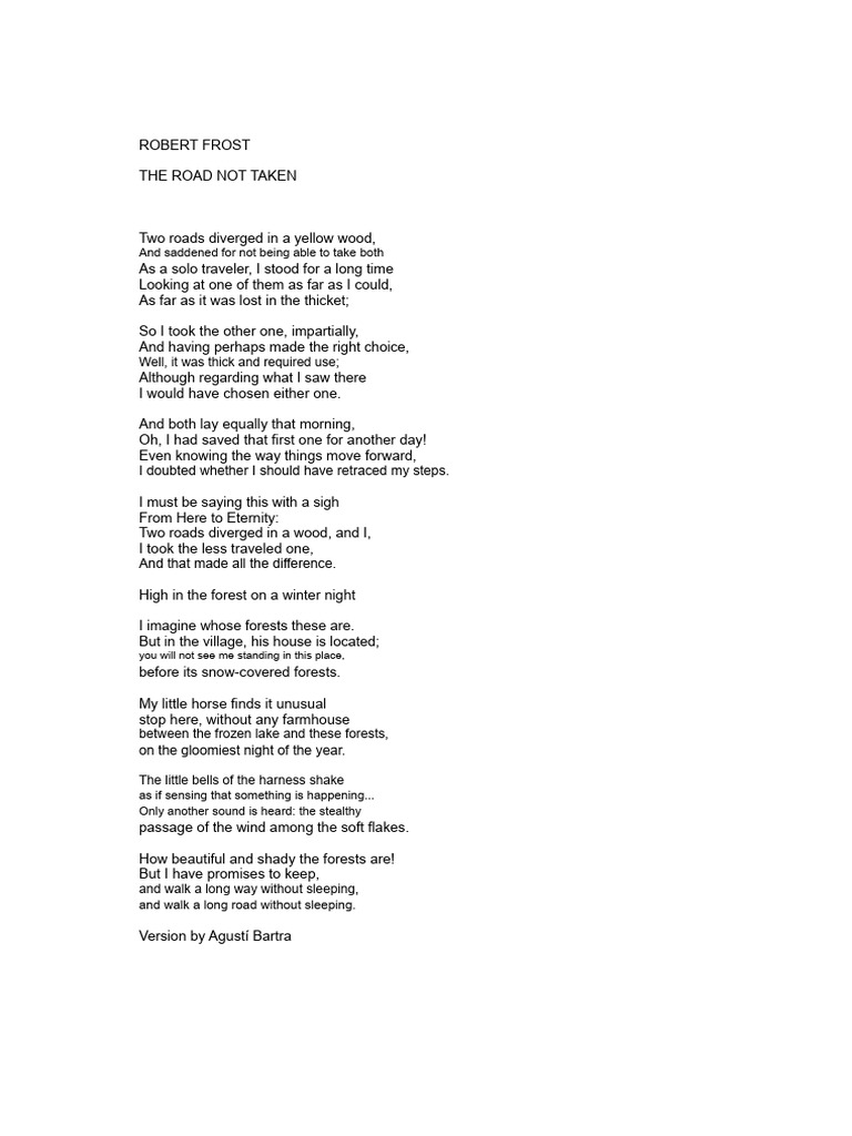THE ROAD NOT TAKEN Robert Frost | PDF