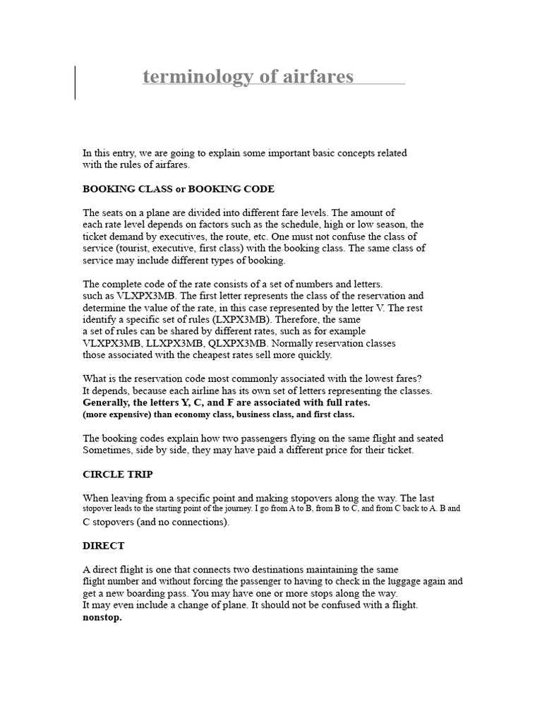 Airfare Terminology Explained | PDF | Airlines | Civil Aviation