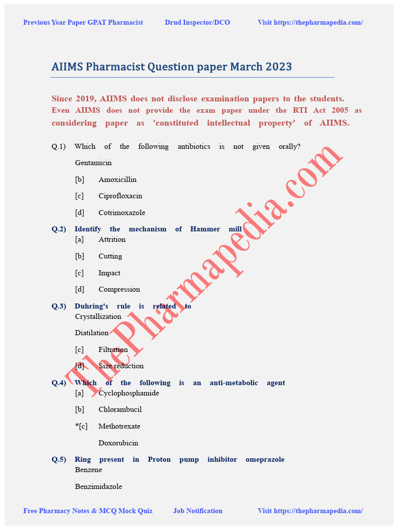 GPAT Pharmacist Exam Previous Papers | PDF | Pharmacy | Pharmacology