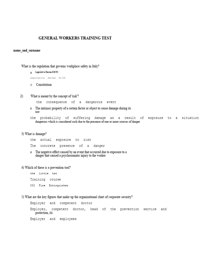 Workplace Safety Training Test Guide | PDF | Employment | Occupational ...