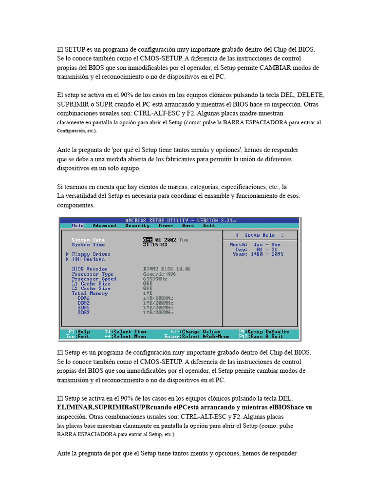 El SETUP Es Un Programa de Configuración Muy Importante Grabado Dentro Del Chip Del BIOS | PDF ...