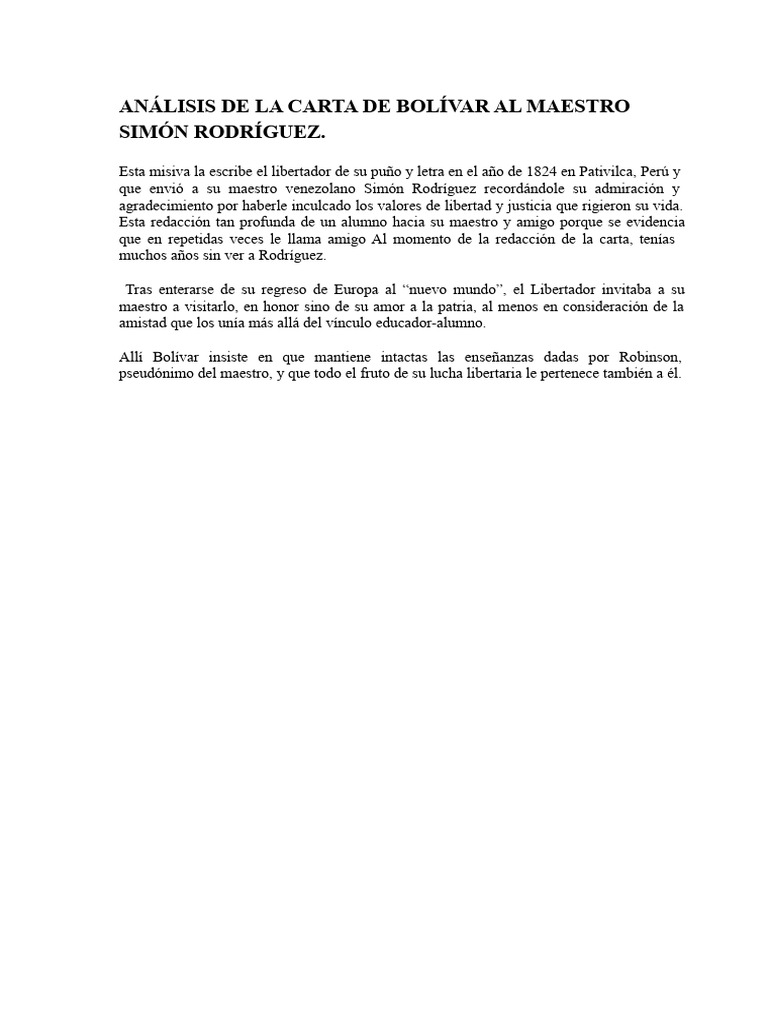 Carta de Bolívar a Simón Rodríguez | PDF
