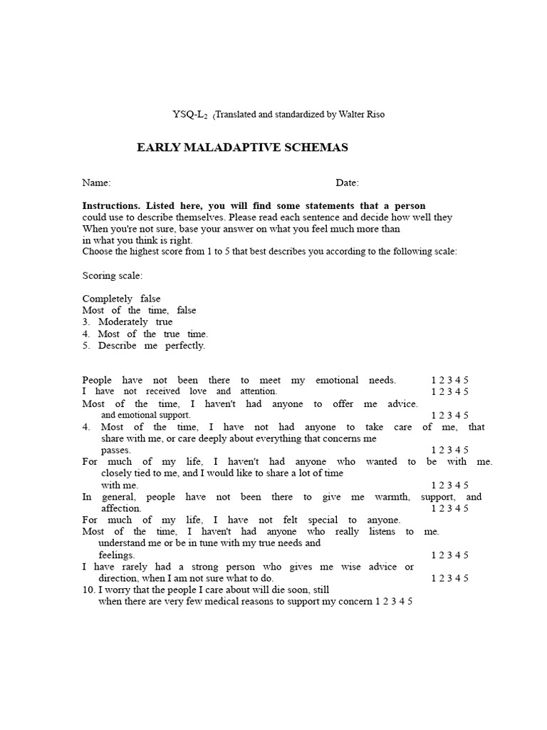 YOUNG Schema Early Maladaptive Schemas | PDF | Anger | Social Inhibition