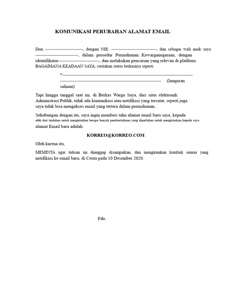 Perubahan Alamat Email untuk Kewarganegaraan | PDF