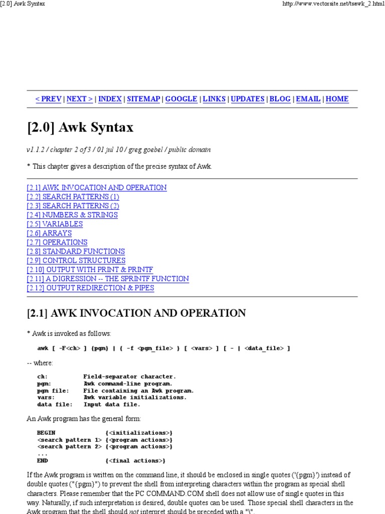 Awk Syntax Guide Learn Awk Command Syntax Pdf Regular Expression