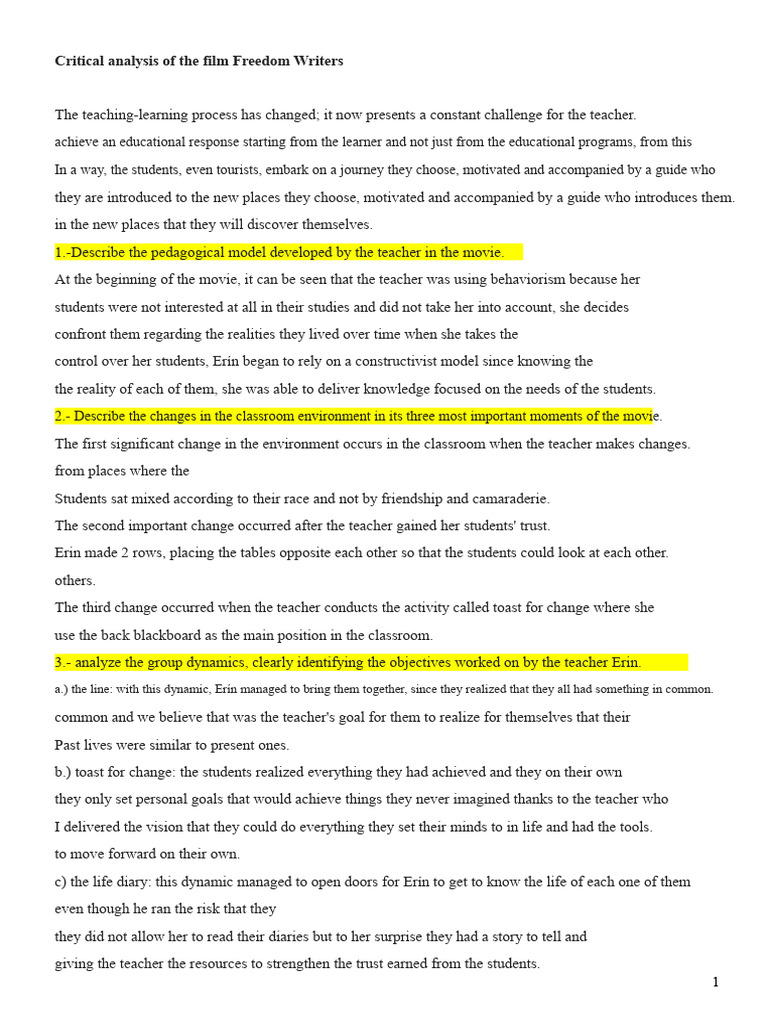 Analysis of The Movie Freedom Writers | PDF | Autonomy | Constructivism ...