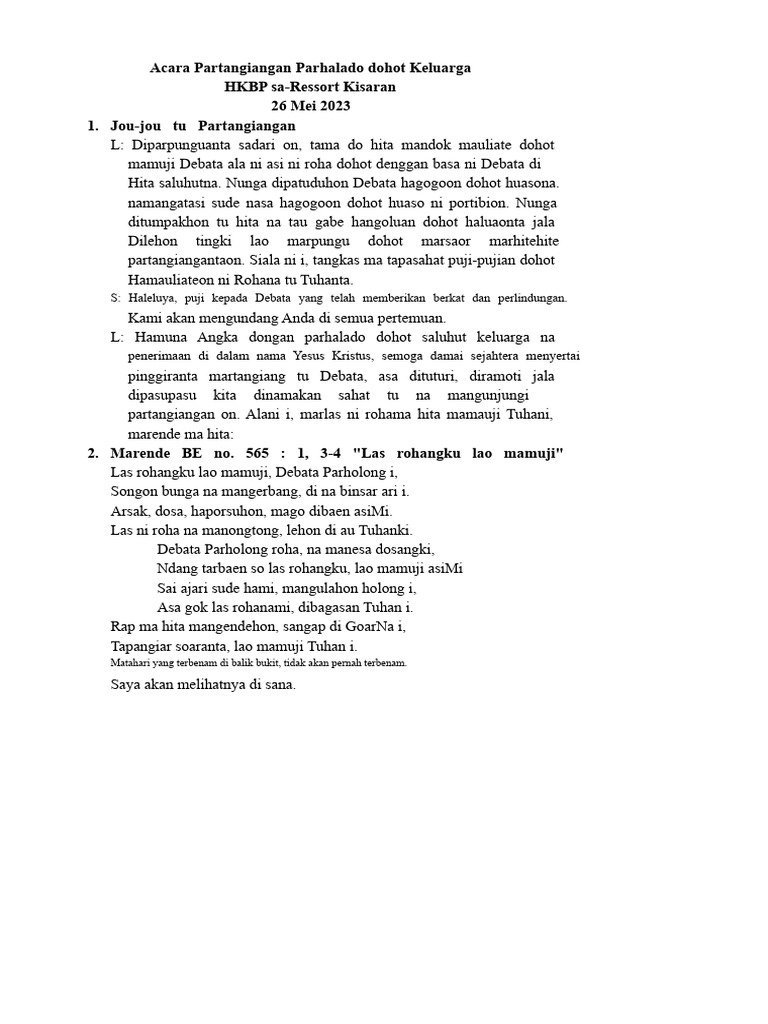 Contoh Tangiang di Punguan HKBP | PDF