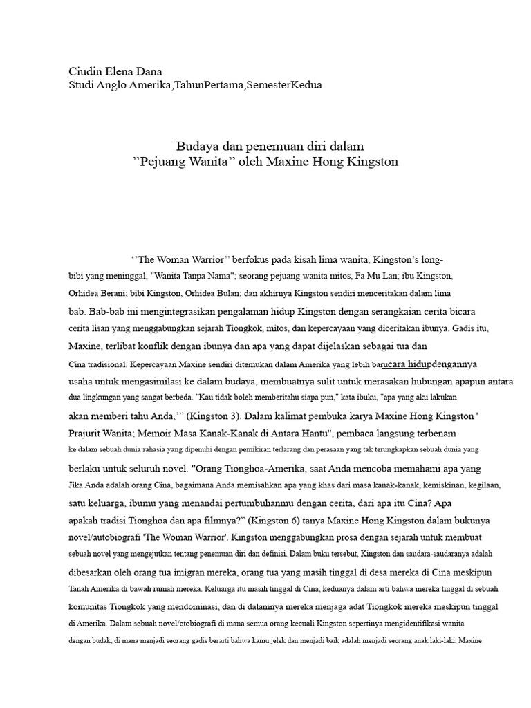 Pejuang Wanita Maxine Hong Kingston | PDF