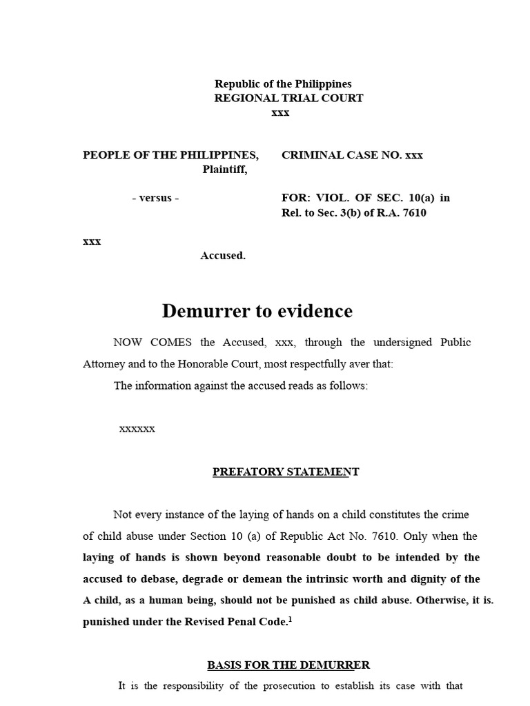 VIOLATION OF SECTION 10 (A) in Relation To Section 3 (B) of R.A. 7610 ...