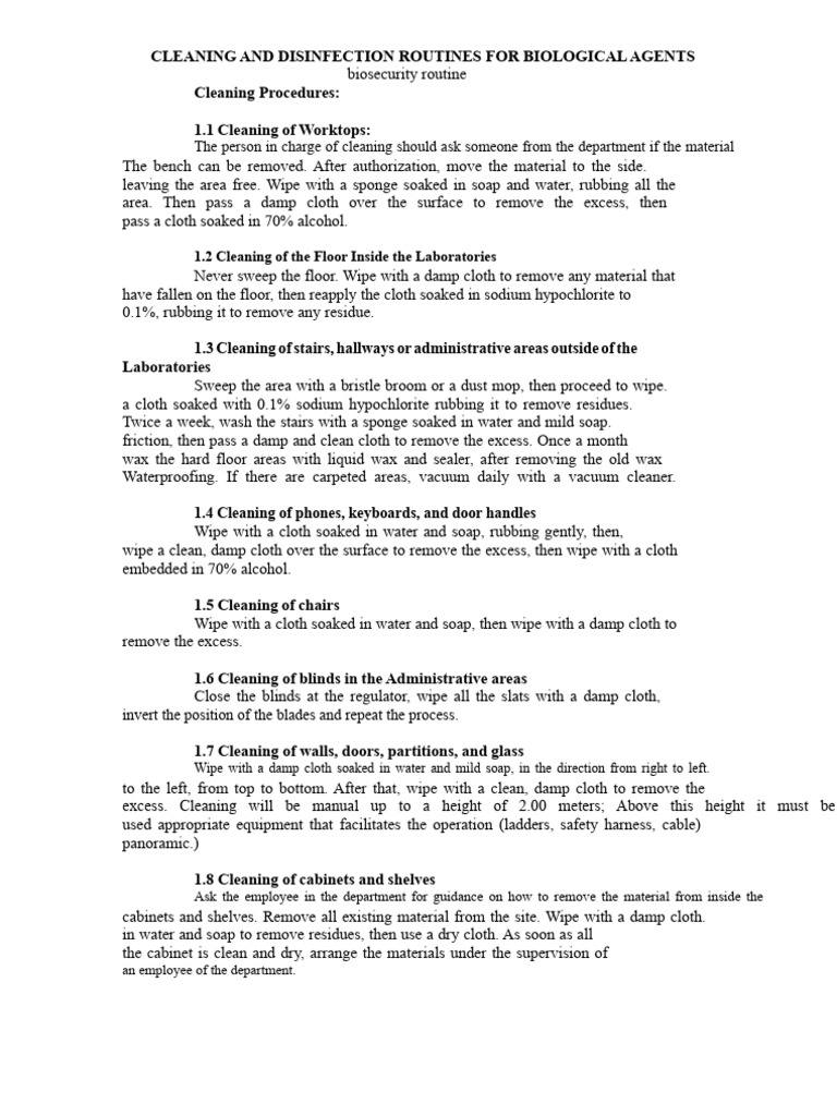 Laboratory Cleaning Routines | PDF | Ultraviolet | Disinfectant
