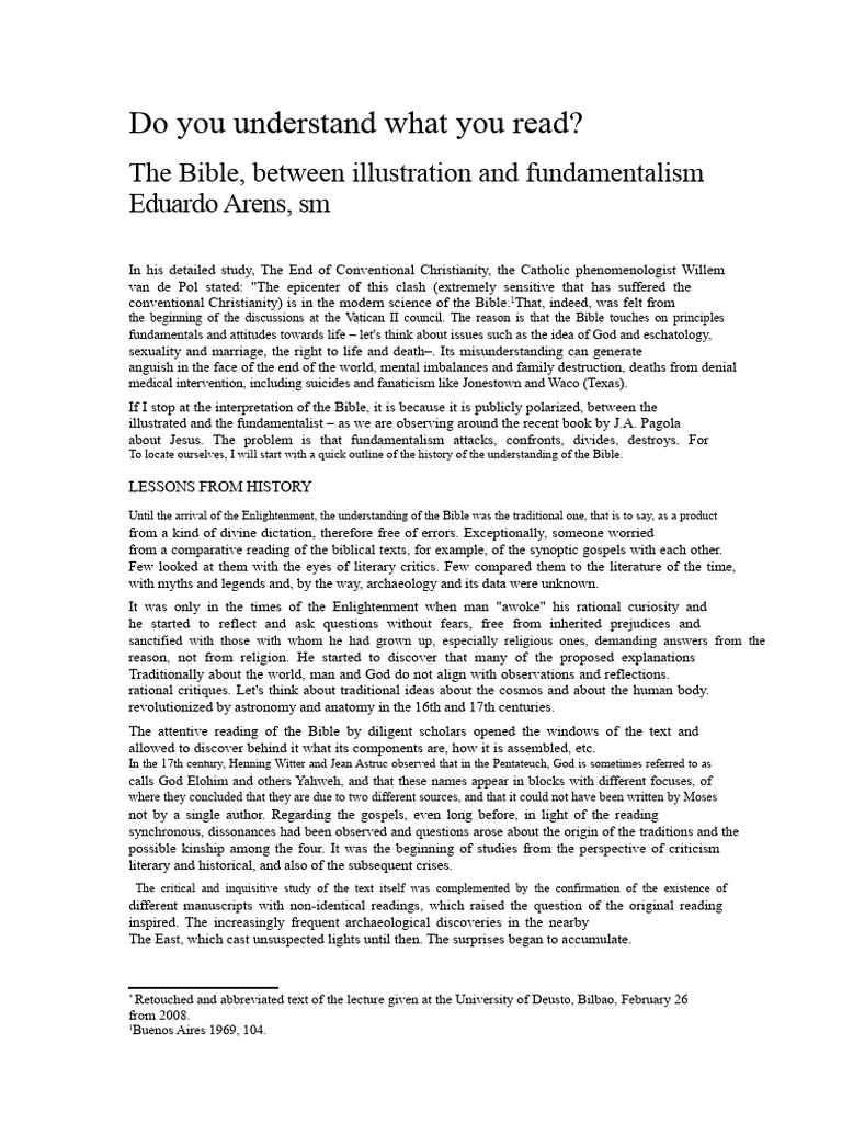 Do You Understand What You Read. Eduardo Arens | PDF | Bible | Biblical Inerrancy