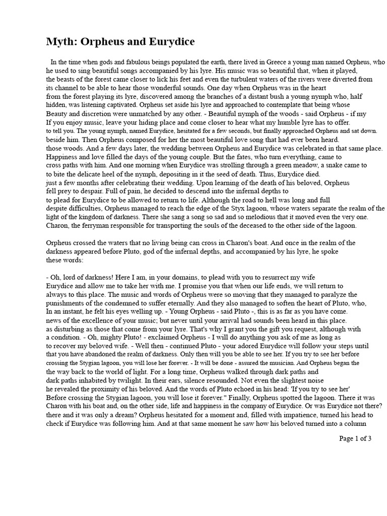 Orpheus and Eurydice: A Tragic Love Story | PDF | Orpheus
