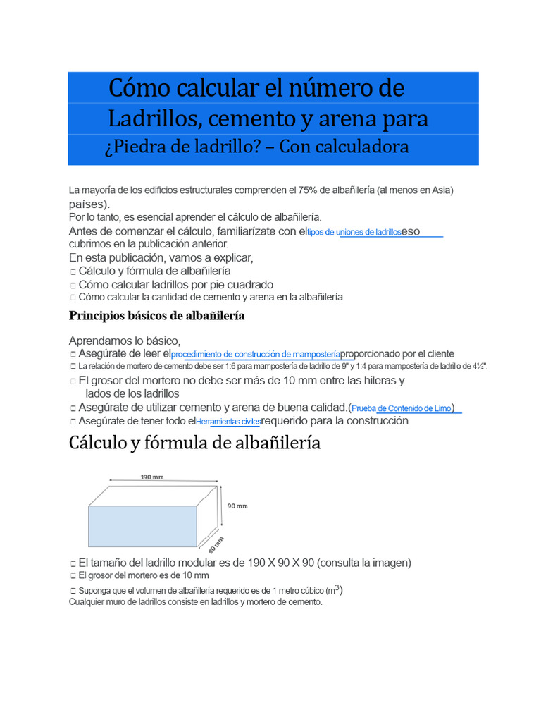 Cómo Calcular El Número de Ladrillos | PDF | Albañilería | Mortero ...