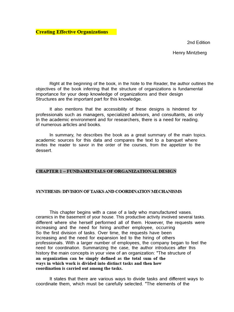 CREATING EFFICIENT ORGANIZATIONS - Complete Summary | PDF ...