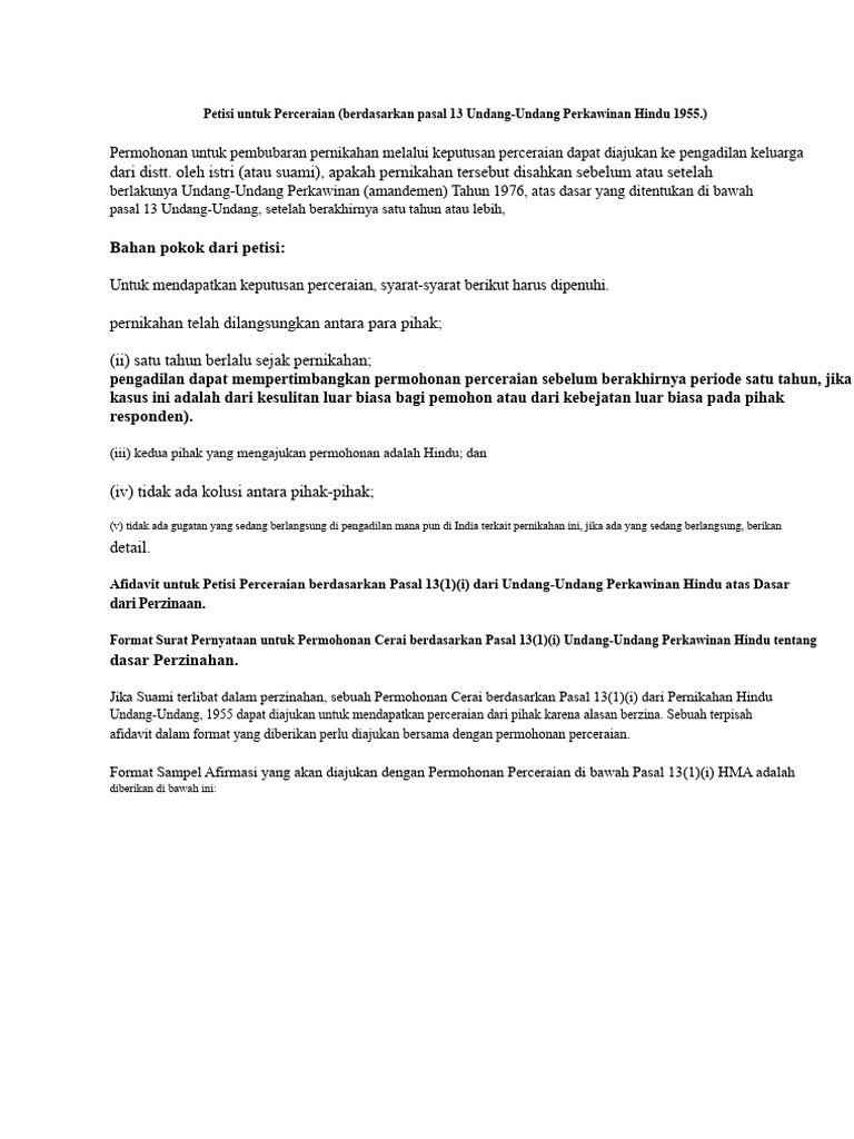Format Petisi Perceraian Hindu | PDF