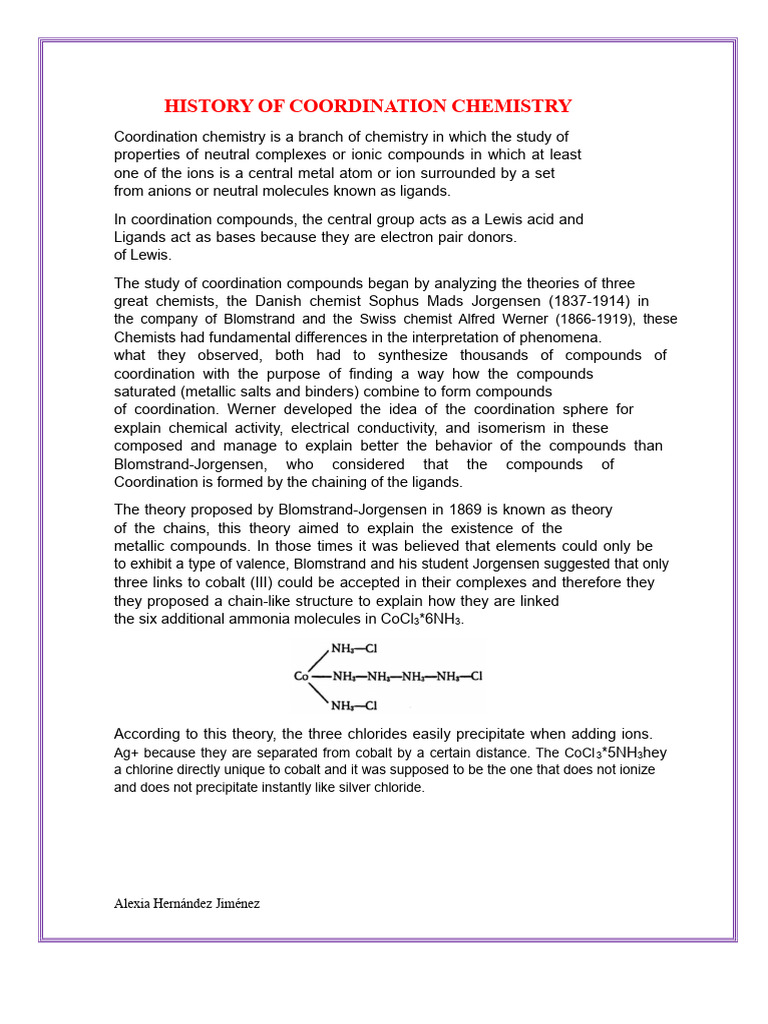 History of Coordination Chemistry | PDF | Coordination Complex | Ion