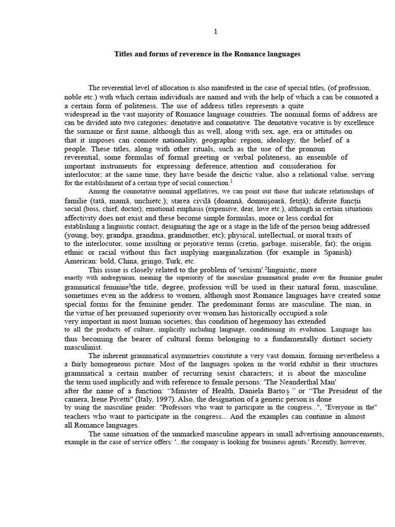 Address Titles in Romance Languages | PDF | Grammatical Gender ...