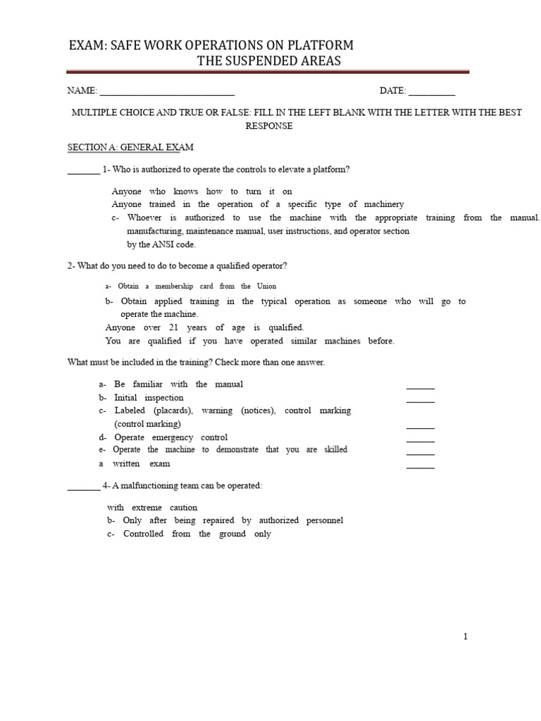 Safe Operations Exam for Platform Use | PDF