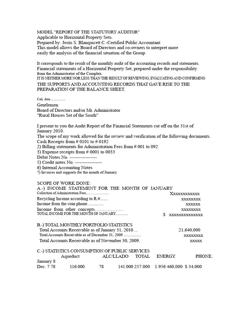 Statutory Auditor Report for Property Set | PDF | Audit | Accounting