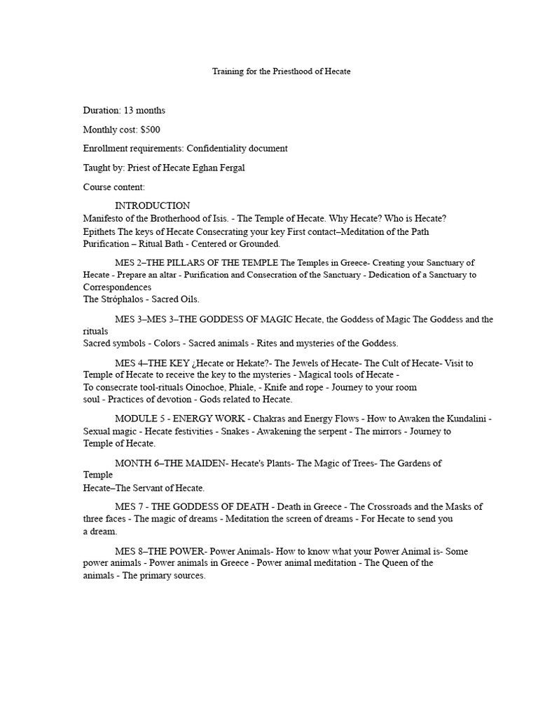 Training For The Priesthood of Hecate | PDF