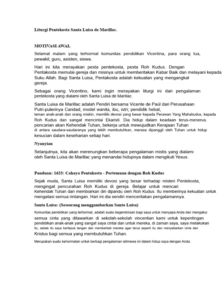Liturgi Pentekosta Santa Luisa | PDF