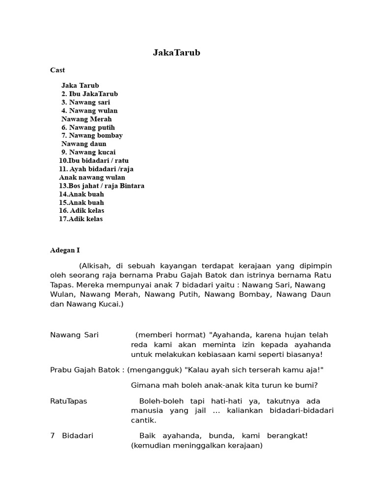 Naskah Drama Jaka Tarub dan Bidadari | PDF