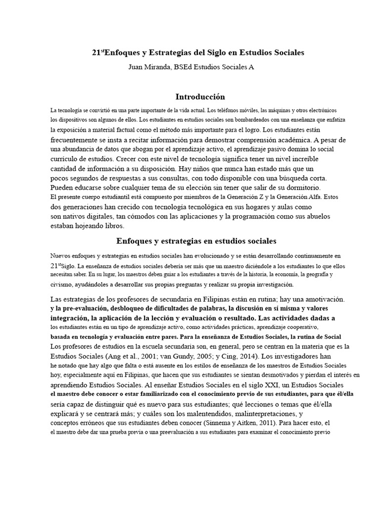 Enfoques y Estrategias Del Siglo XXI en Estudios Sociales FSS | PDF | Enseñando | Aprendizaje