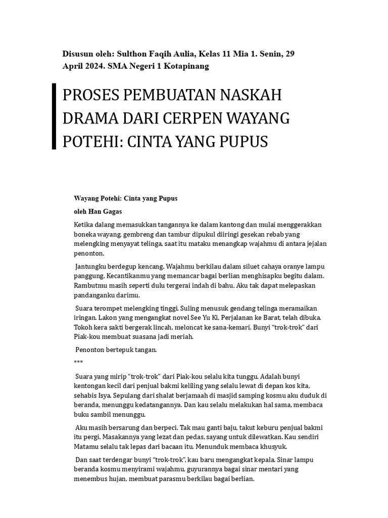 Mengubah Cerpen Menjadi Naskah Drama | PDF