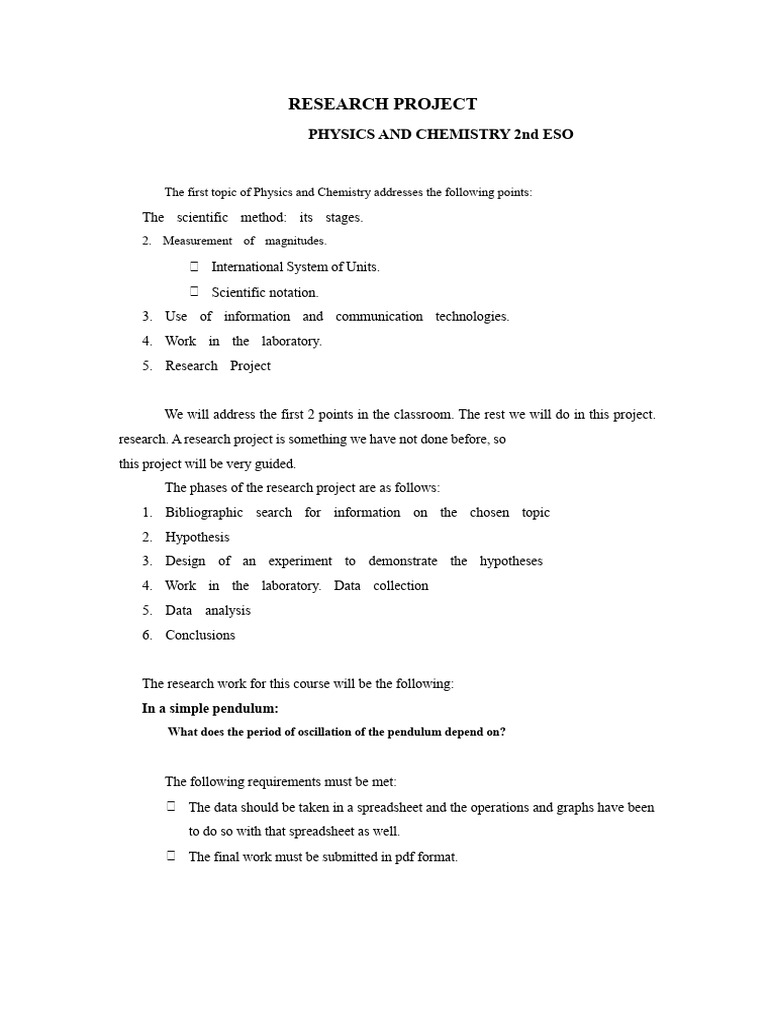 Research Project 2nd Year of ESO Physics and Chemistry | PDF | Pendulum ...