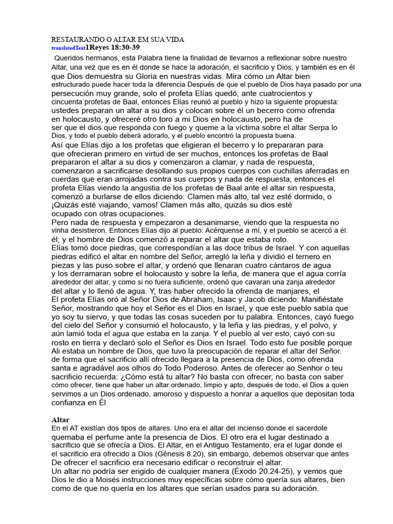 Restableciendo El Altar en Su Vida | PDF | eucaristía | Altar