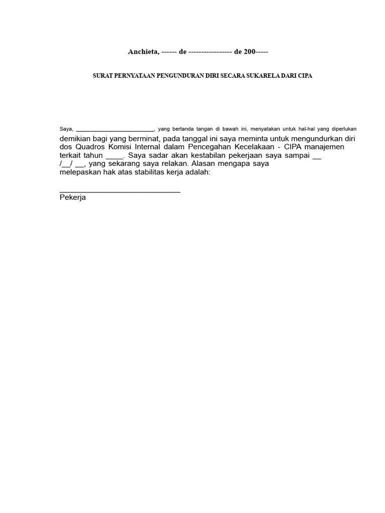 Surat Resign Kerja CIPA Tulis Tangan | PDF
