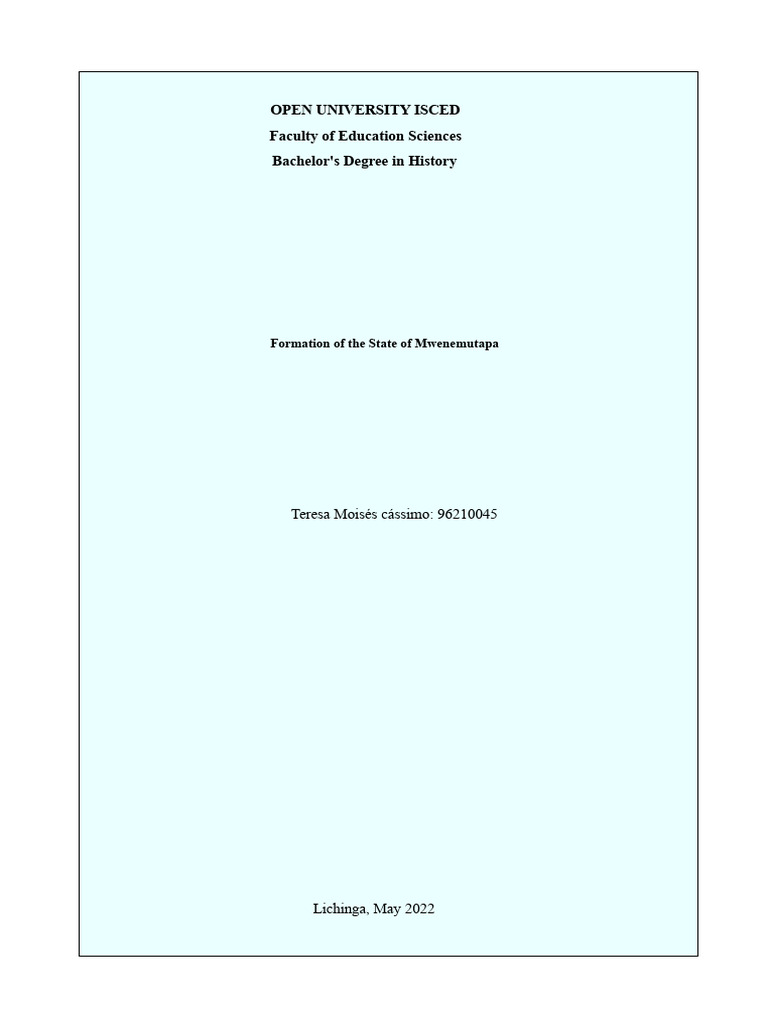 Formation of the Mwenemutapa State | PDF
