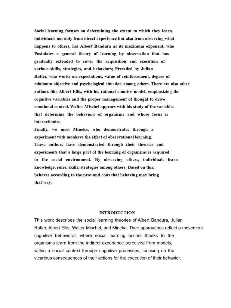 Theories of Personality On Social Learning, Bandura, Rotter, Ellis, and Mischel | PDF | Learning ...