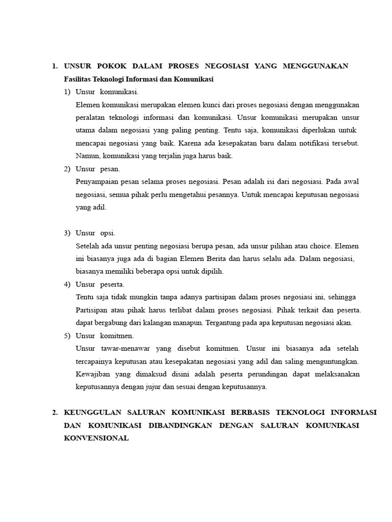 Unsur Utama Dalam Proses Negosiasi Yang Menggunakan Fasilitas Teknologi ...