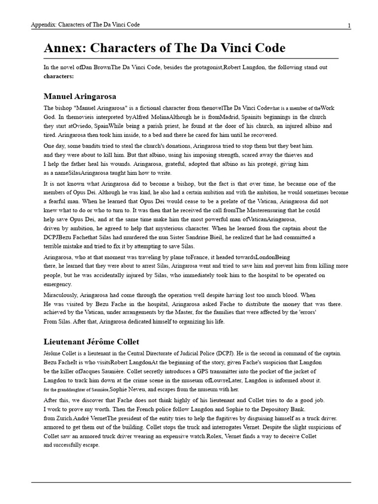 Attachment - Characters of The Da Vinci Code | PDF