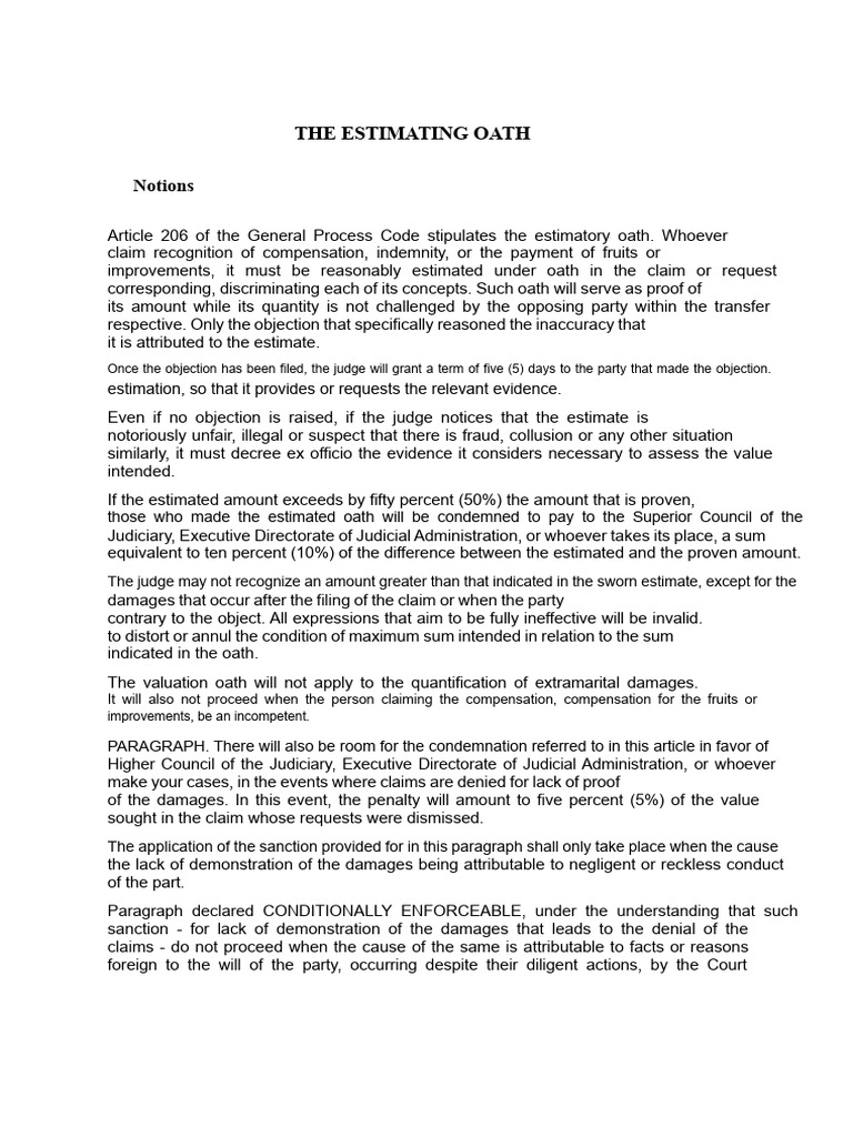 The Estimatory Oath | PDF | Lawsuit | Damages