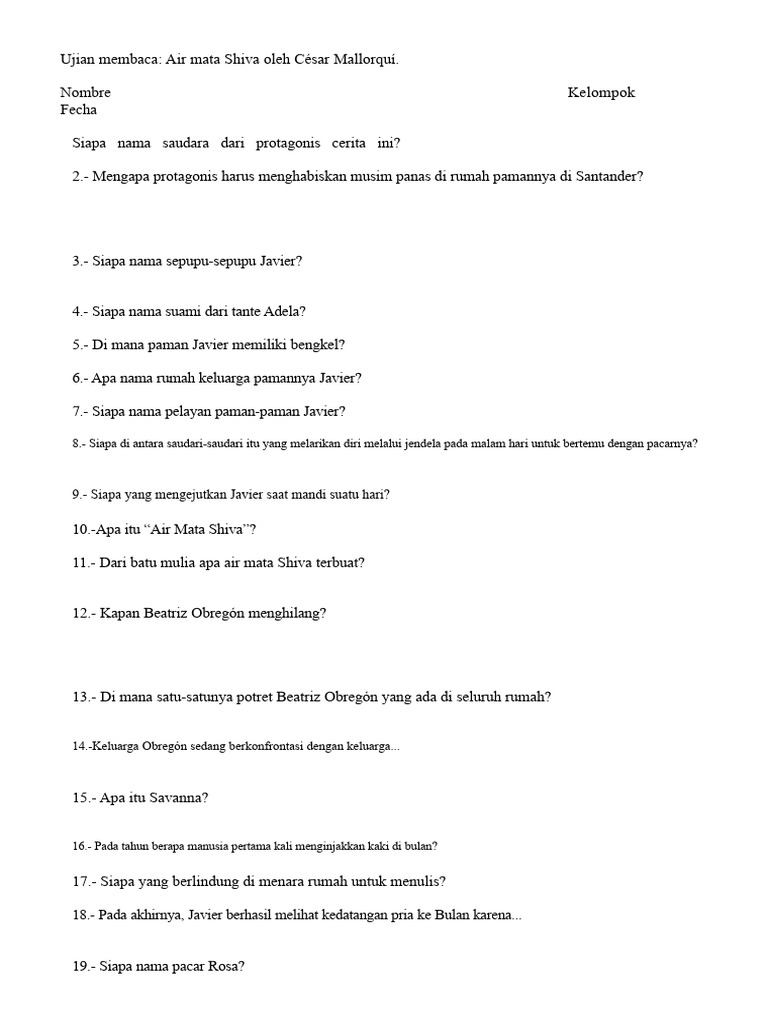 Ujian Membaca: Air Mata Shiva | PDF